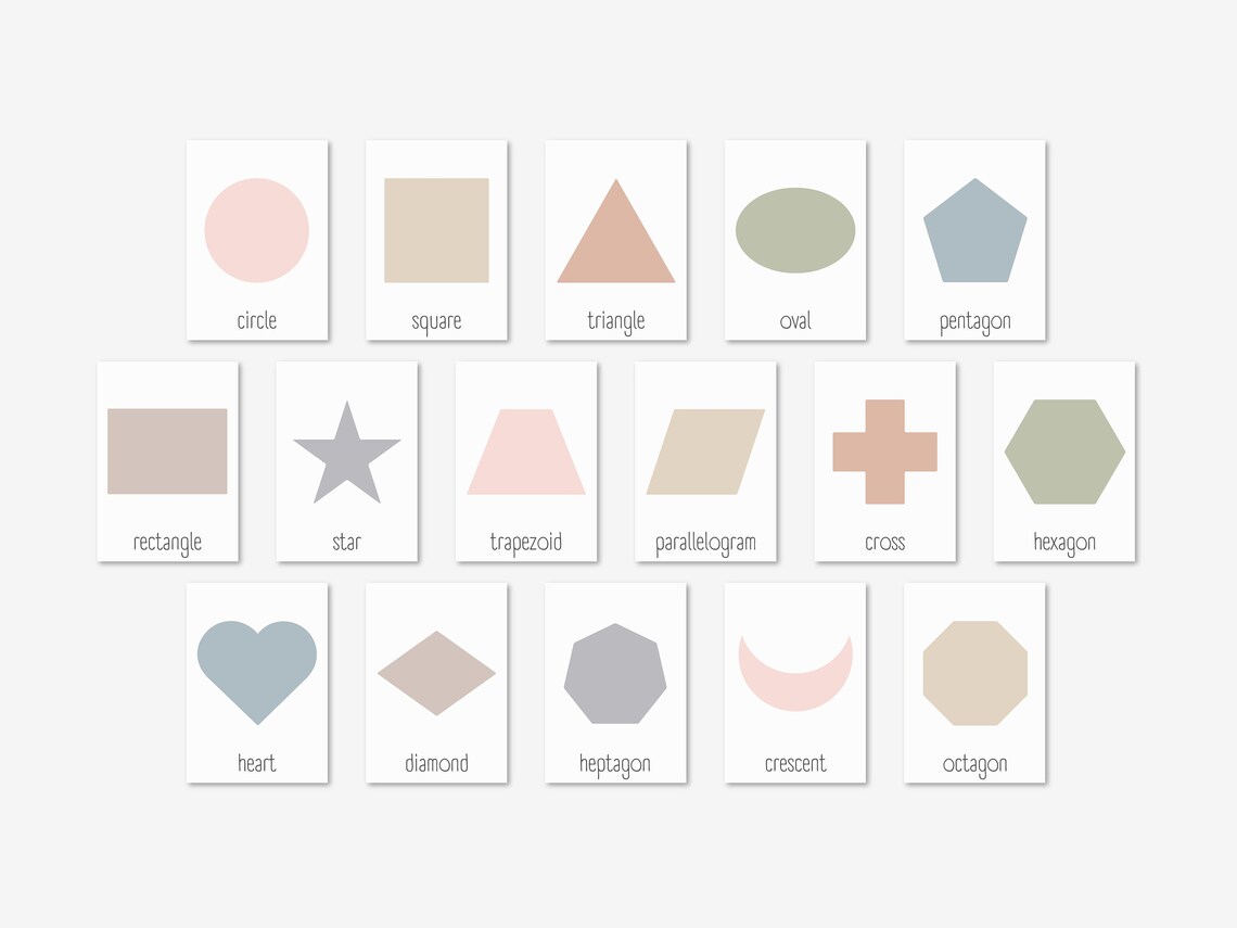 16 Printable Geometric Shapes Flashcards, Kids Pastel 2D Shapes Cards ...