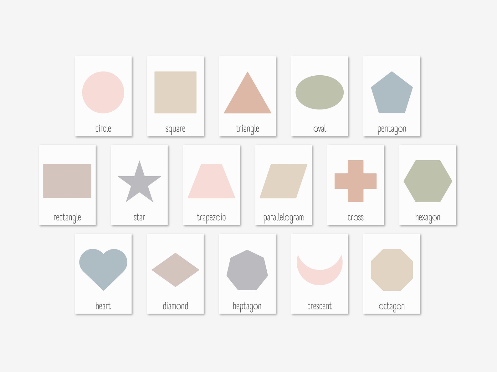 16 Printable Geometric Shapes Flashcards, Kids Pastel 2D Shapes Cards ...