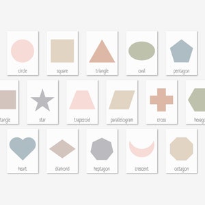 16 Printable Geometric Shapes Flashcards, Kids Pastel 2D Shapes Cards ...