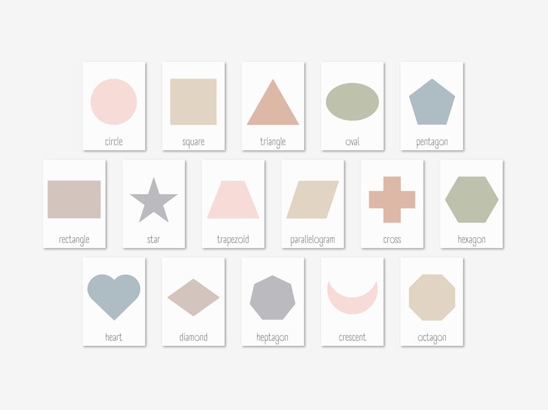 16 Printable Geometric Shapes Flashcards, Kids Pastel 2D Shapes Cards ...