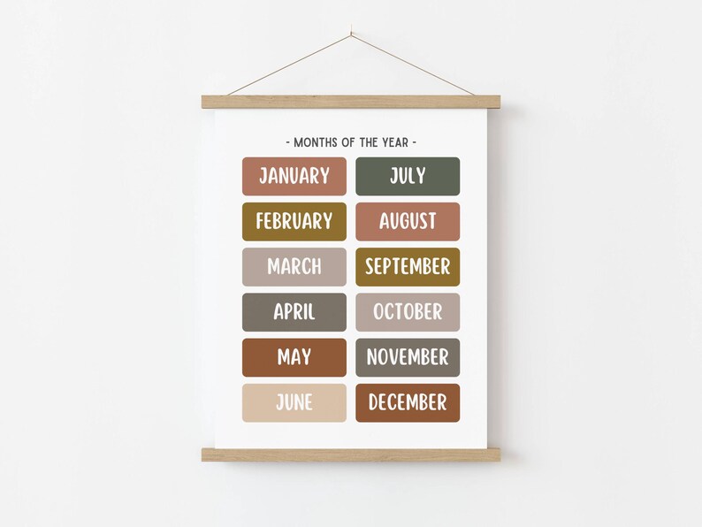 Neutral Months of the Year Print, Educational Wall Art, Homeschool ...