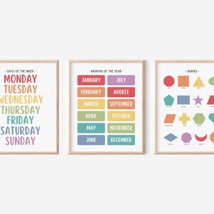 Set of 15 Rainbow Educational Poster Bundle, Toddler Preschool ...
