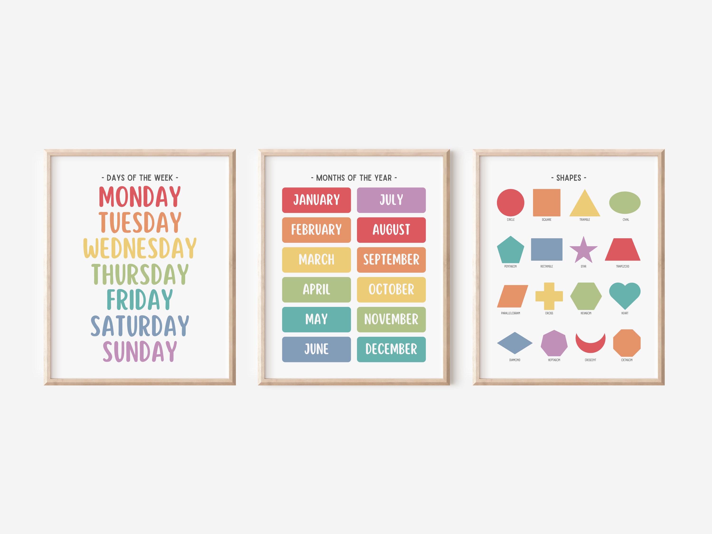 Set of 15 Rainbow Educational Poster Bundle, Toddler Preschool ...