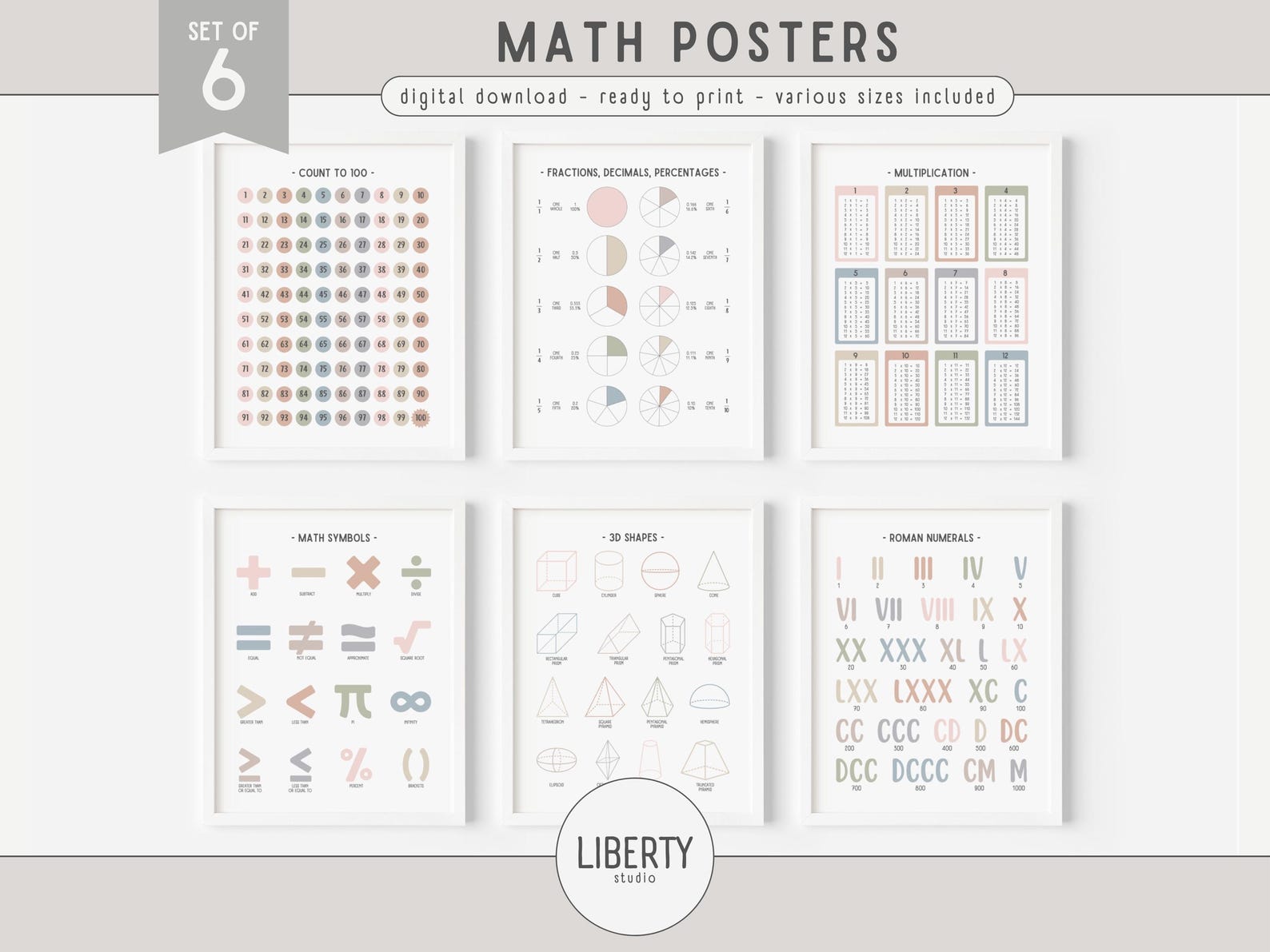 Math Poster Bundle Set of 6, Pastel Mathematics Classroom Decor ...