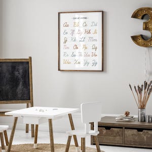 Cursive Writing Alphabet Chart Muted Rainbow Poster, Abcs Educational ...