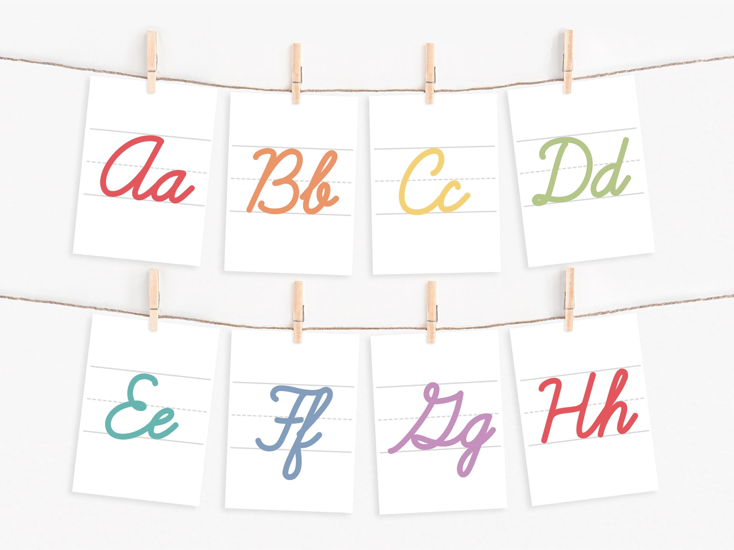 Printable Cursive Writing ABC Flashcards, Kids Preschool Handwriting ...