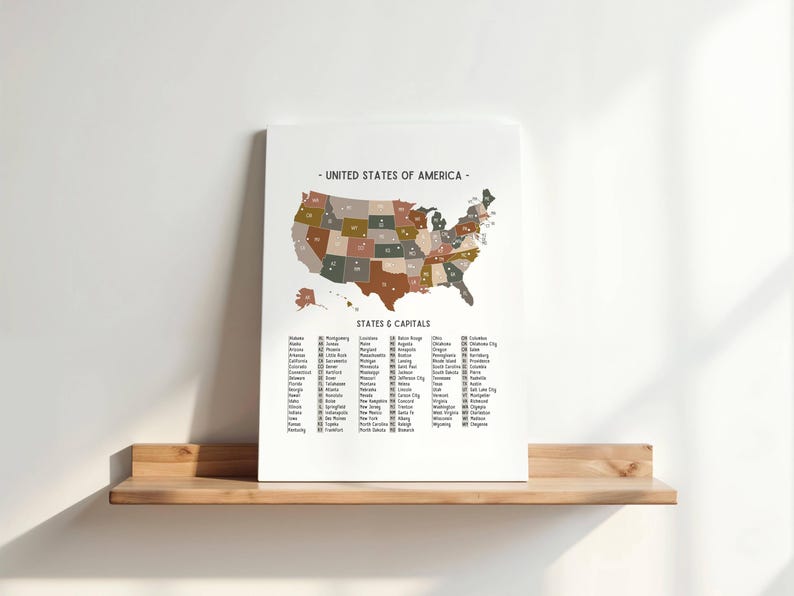 USA Map Educational Poster, Neutral United States Map, States and ...
