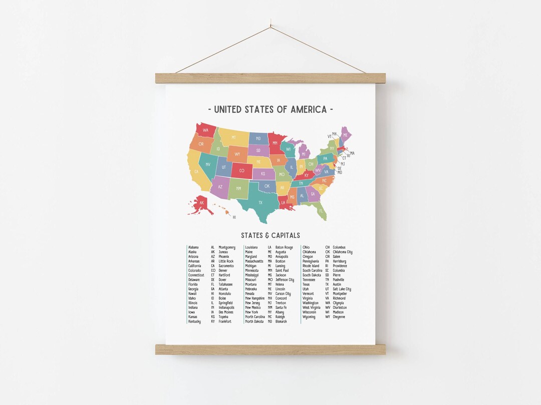 USA Map Educational Poster, Rainbow United States Map, Homeschool ...