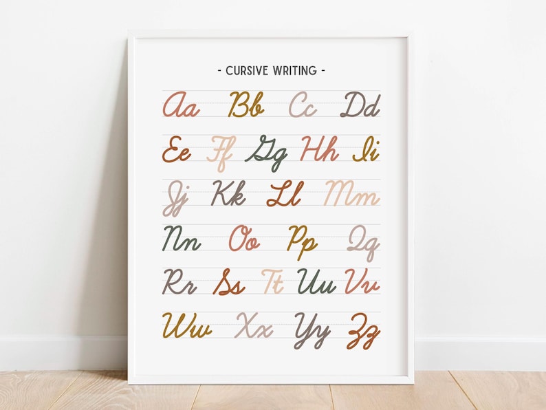 Cursive Writing Alphabet Neutral Poster, Letters Print, Educational ...