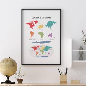 Rainbow Continents Geography Poster, World Map Educational Poster ...