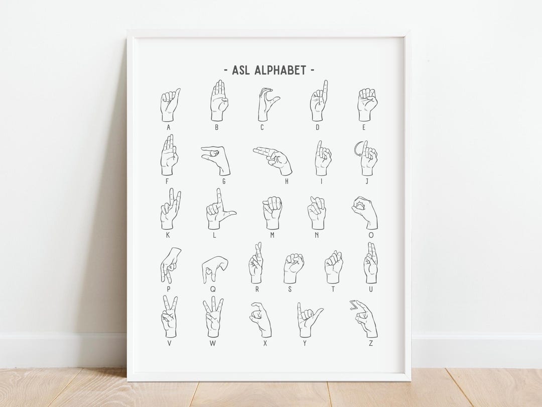 Sign Language Alphabet Print, Black and White Learn to Sign ASL Letters ...