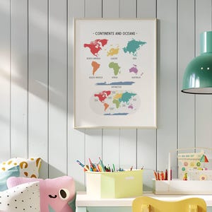 Rainbow Continents Geography Poster, World Map Educational Poster ...