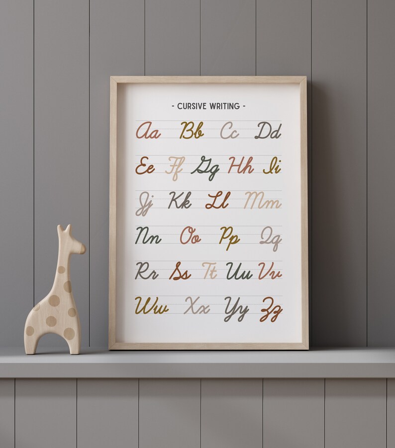 Cursive Writing Alphabet Neutral Poster, Letters Print, Educational ...