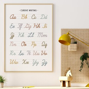 Cursive Writing Alphabet Chart Muted Rainbow Poster, Abcs Educational ...