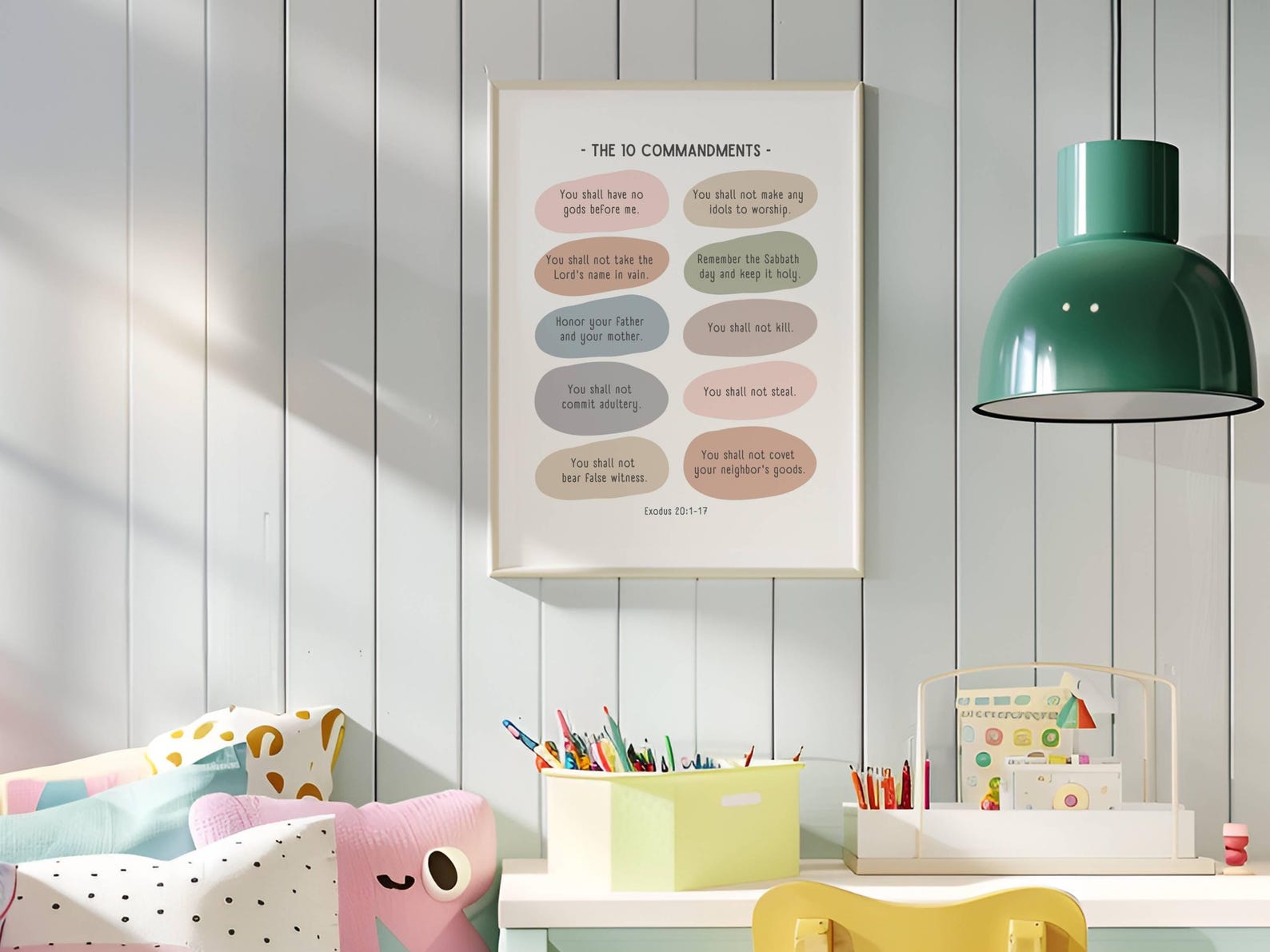 The Ten Commandments Poster, Pastel Christian Poster for Kids, Bible ...