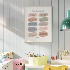 The Ten Commandments Poster, Pastel Christian Poster for Kids, Bible ...