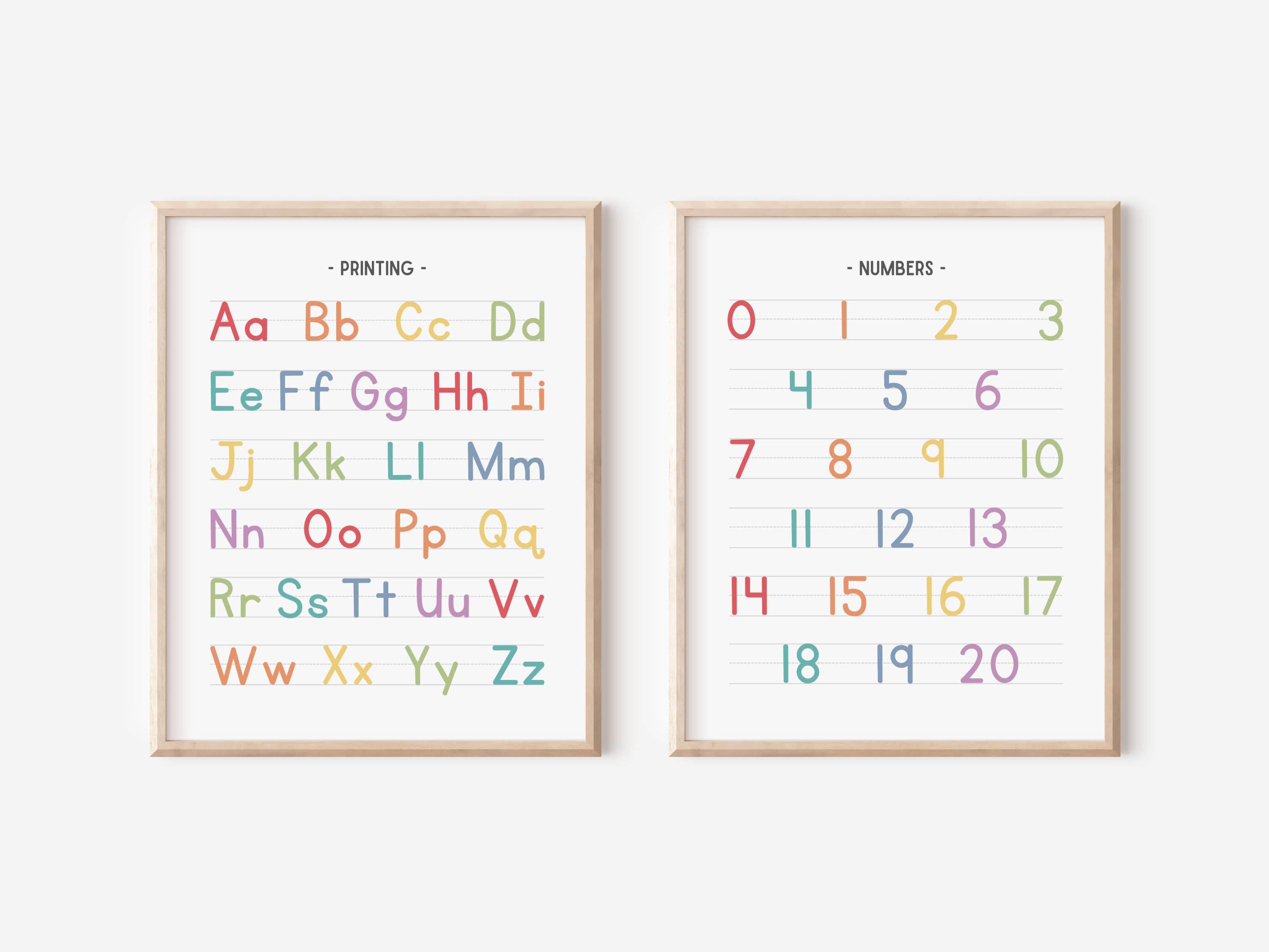 Set of 2 Rainbow Handwriting Chart Posters, Alphabet Numbers ...