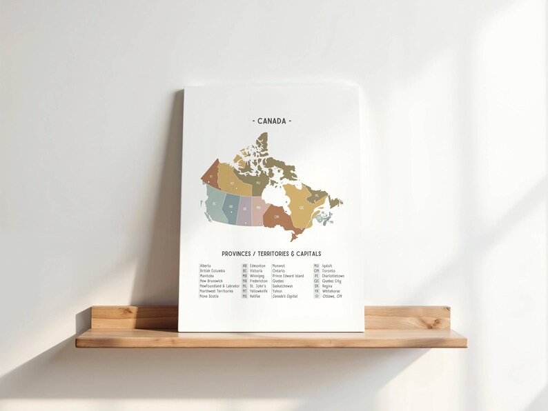 Map of Canada Muted Rainbow Poster, Provinces and Capitals Map ...