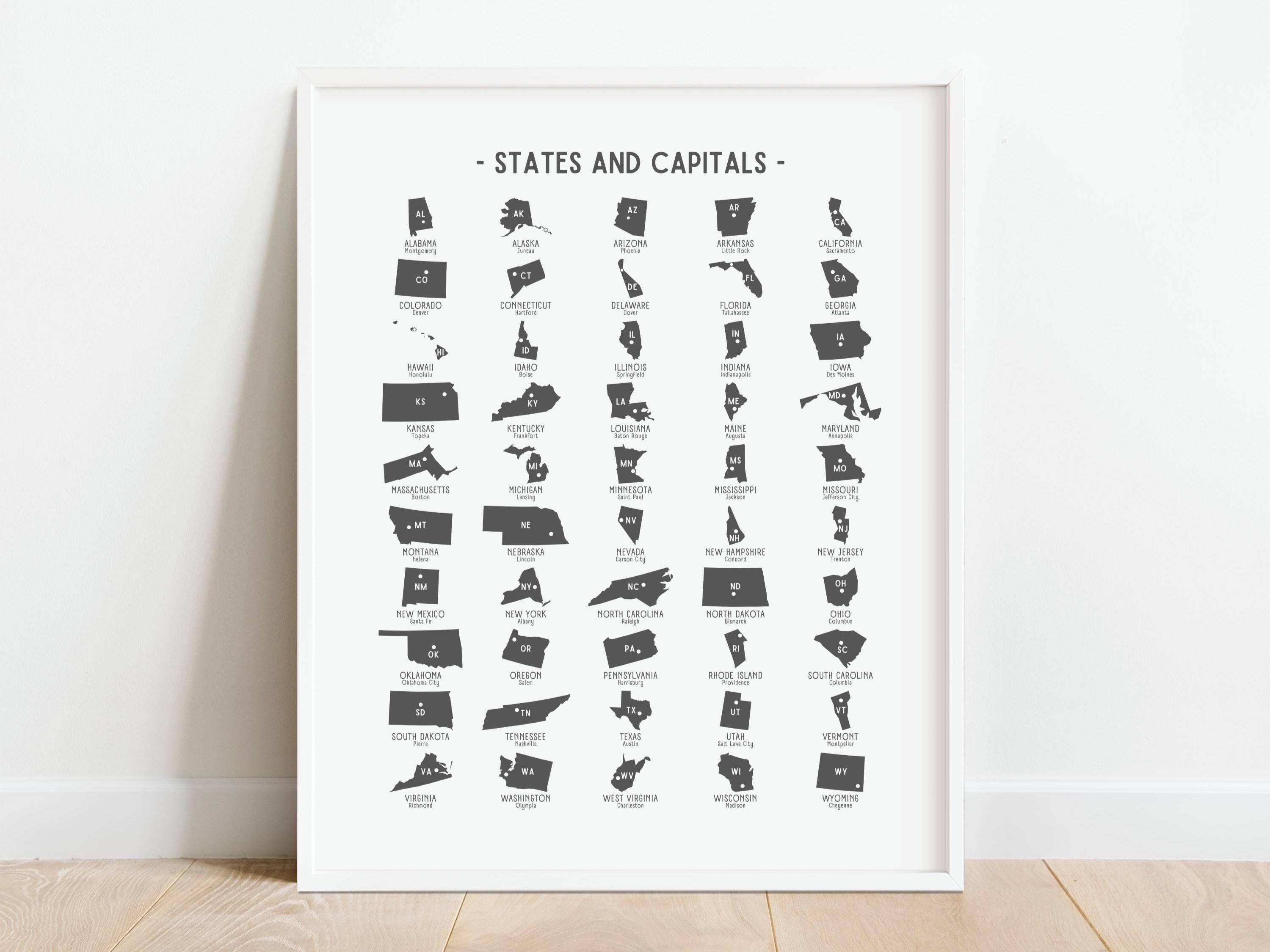 USA States Chart Educational Poster, American States and Capitals ...