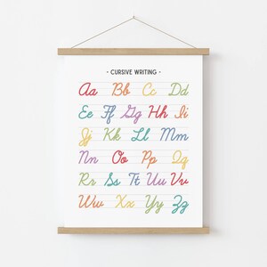 Cursive Writing Alphabet Chart Rainbow Poster, Letters Print ...