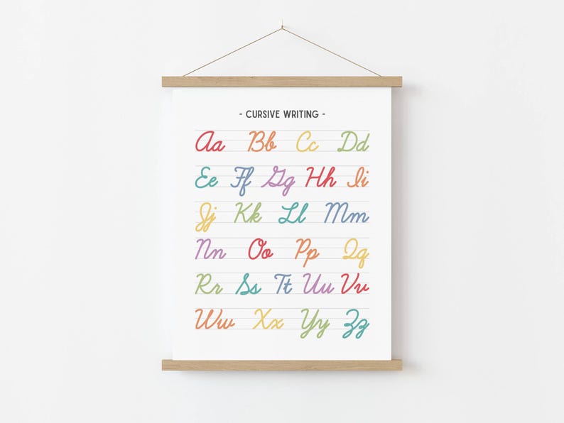 Cursive Writing Alphabet Chart Rainbow Poster, Letters Print ...