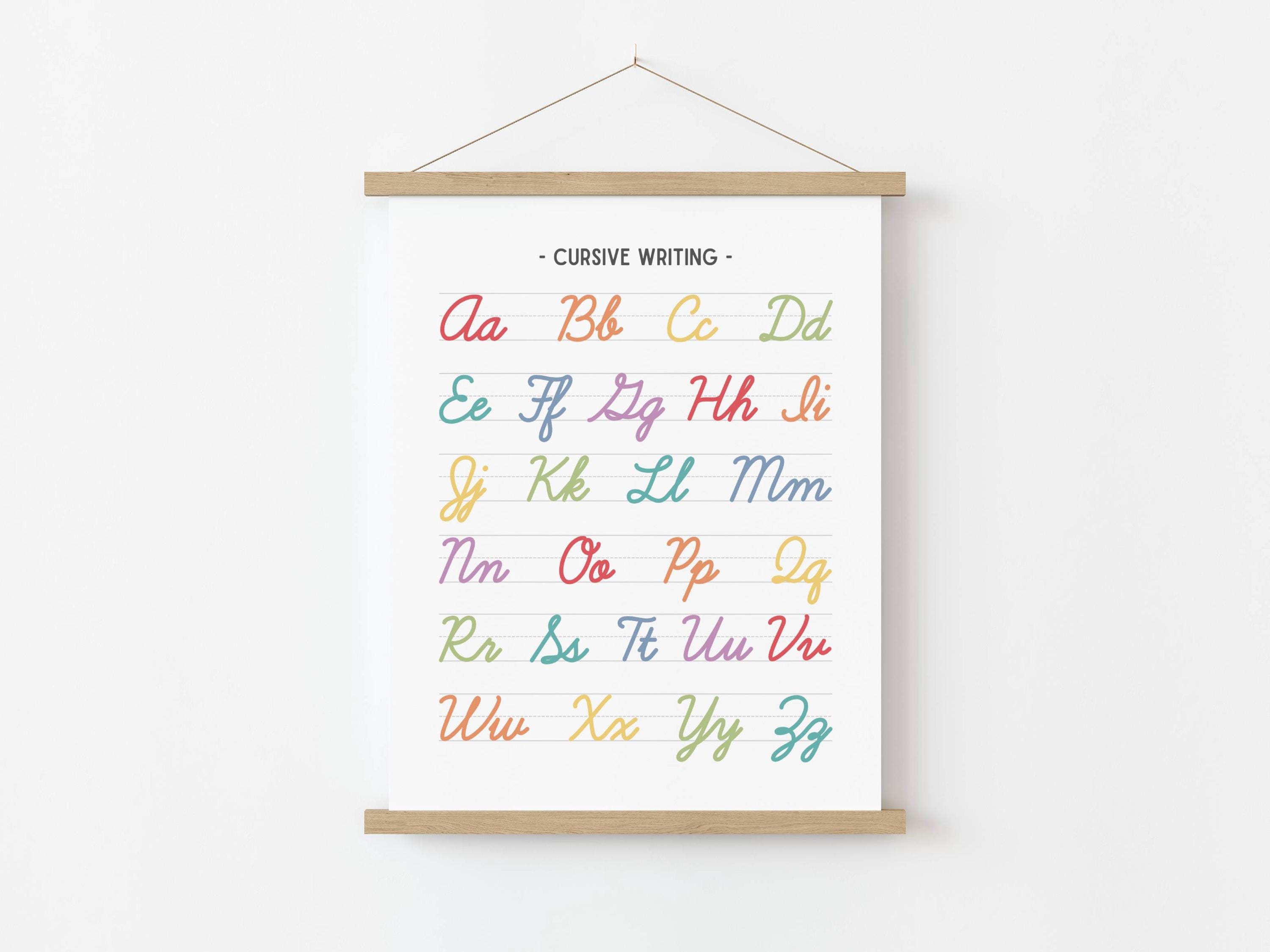 Cursive Writing Alphabet Chart Rainbow Poster, Letters Print ...