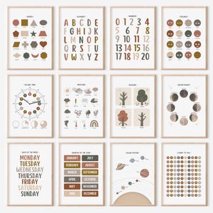 Set of 12 Neutral Boho Educational Posters, Toddler Preschool Classroom ...