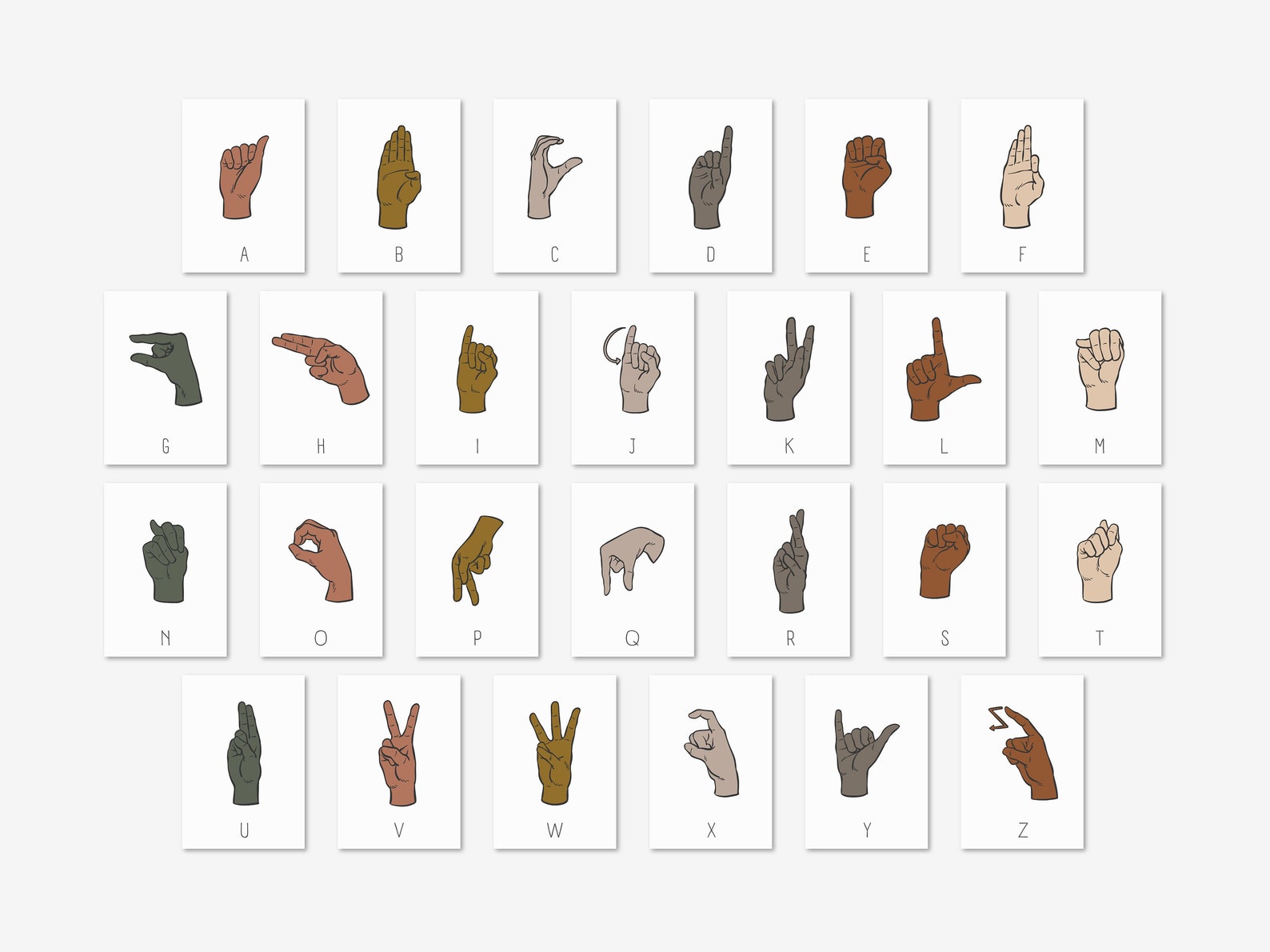 26 Printable Sign Language Alphabet Flashcards, Kids Neutral Learn to ...