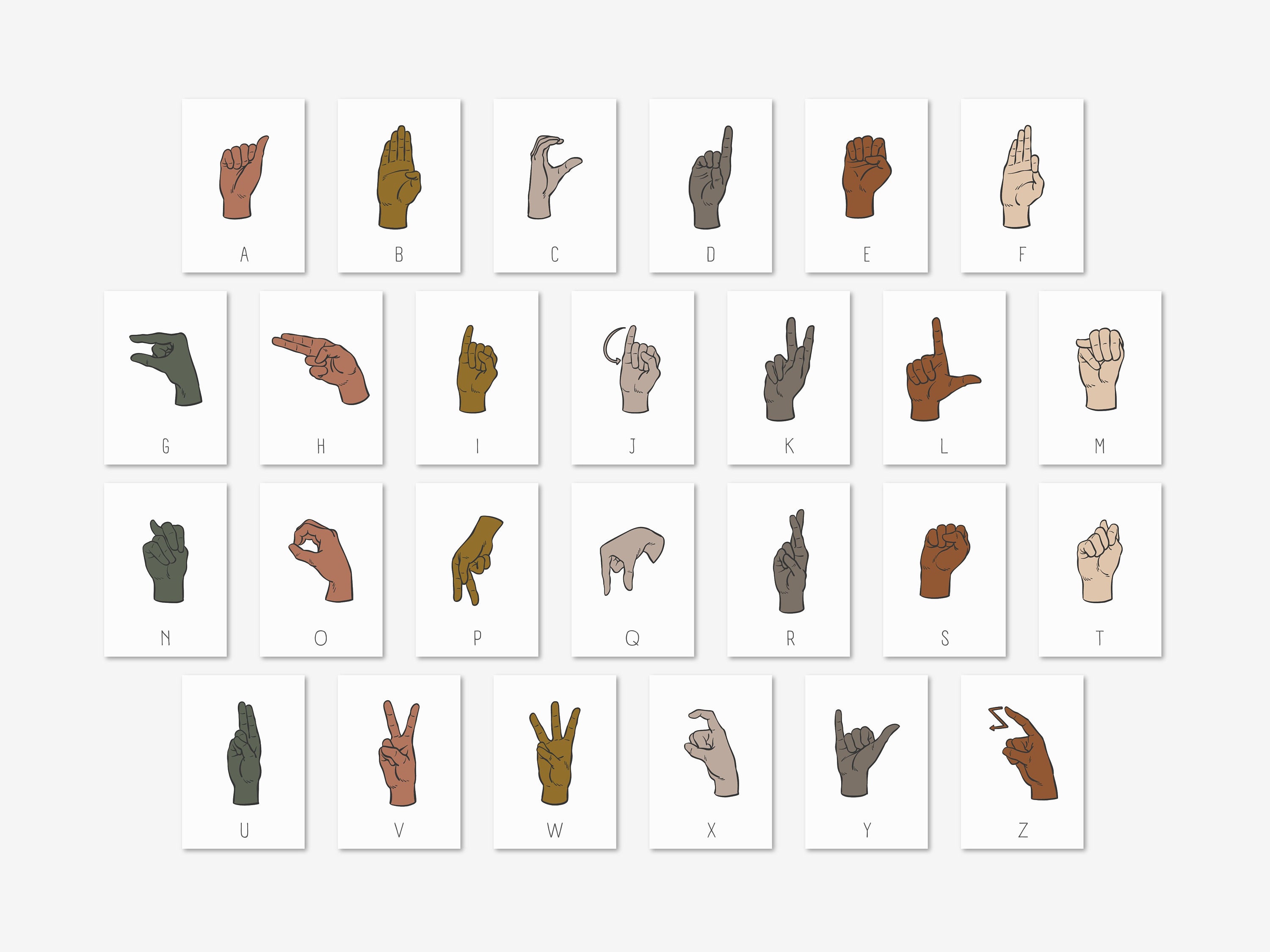 26 Printable Sign Language Alphabet Flashcards, Kids Neutral Learn to ...