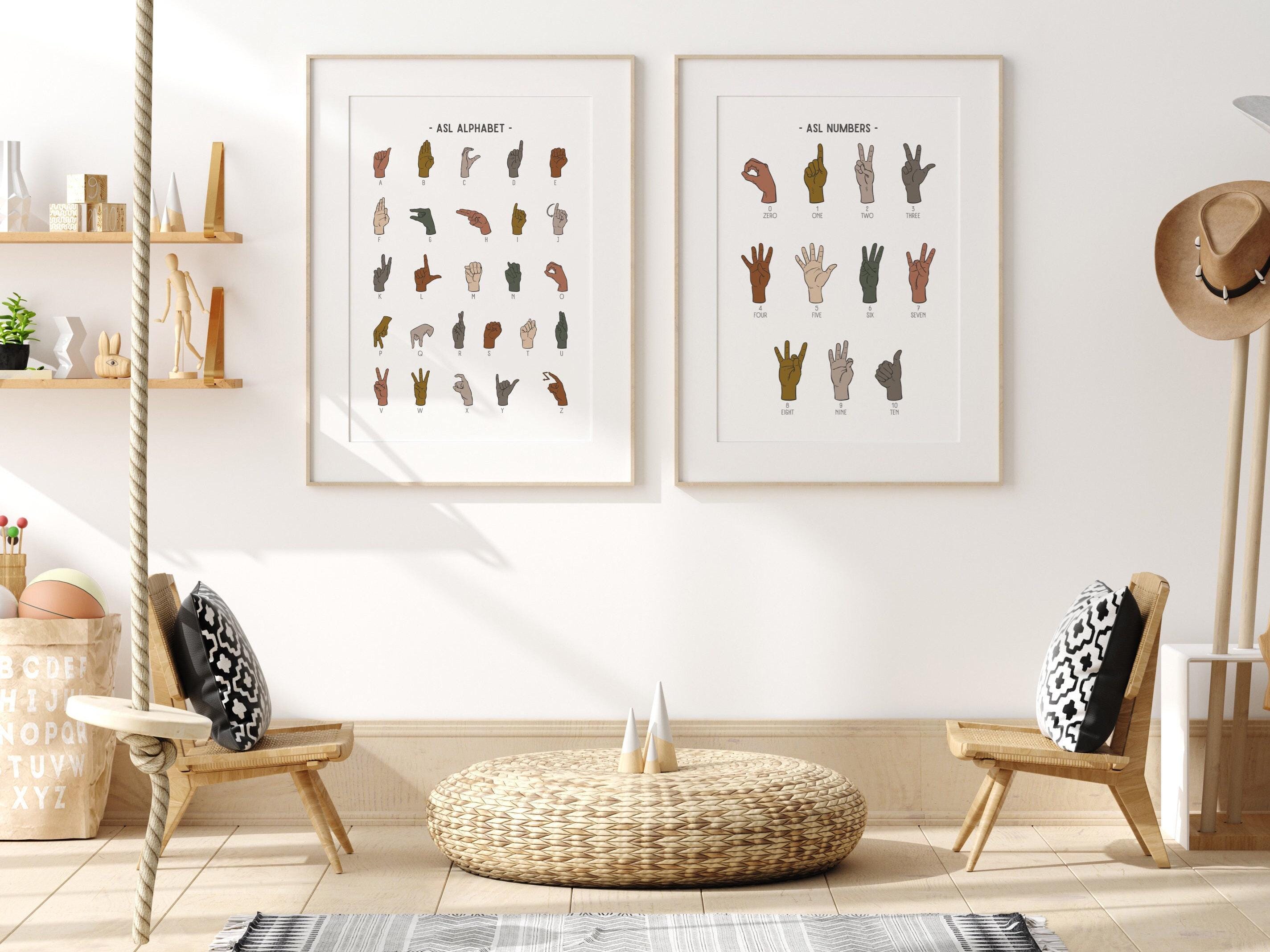 Set of 2 ASL Sign Language Alphabet Numbers Neutral Posters ...