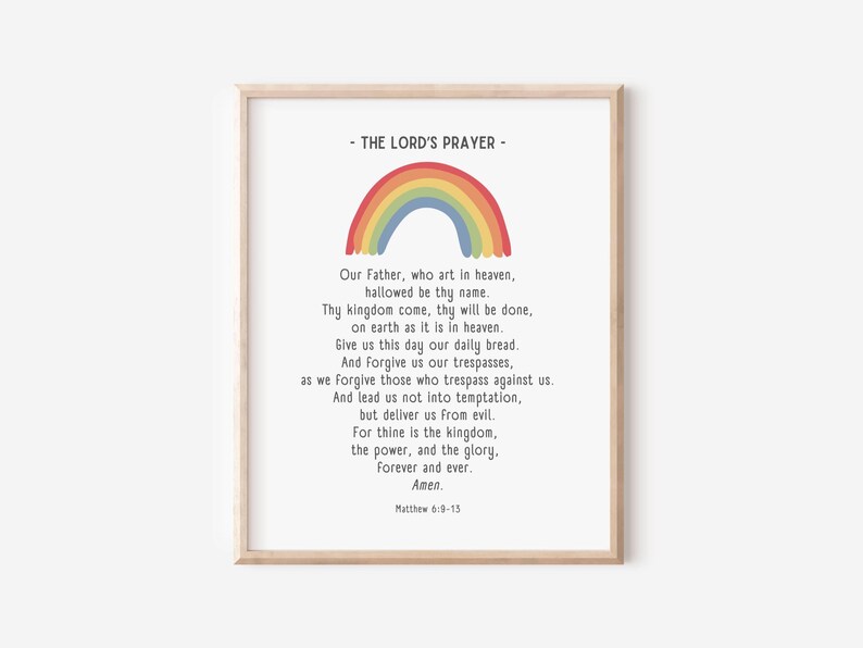 The Lord's Prayer Poster, Rainbow Christian Poster for Kids, Bible ...