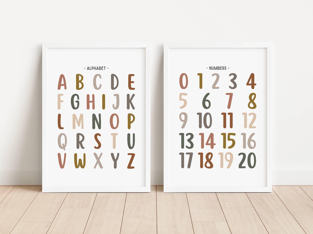 Set of 2 Neutral Alphabet and Numbers Educational Posters, Homeschool ...