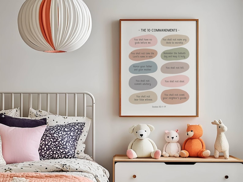 The Ten Commandments Poster, Pastel Christian Poster for Kids, Bible ...