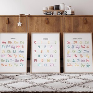Set of 3 Alphabet Numbers Rainbow Posters, Handwriting Chart ...