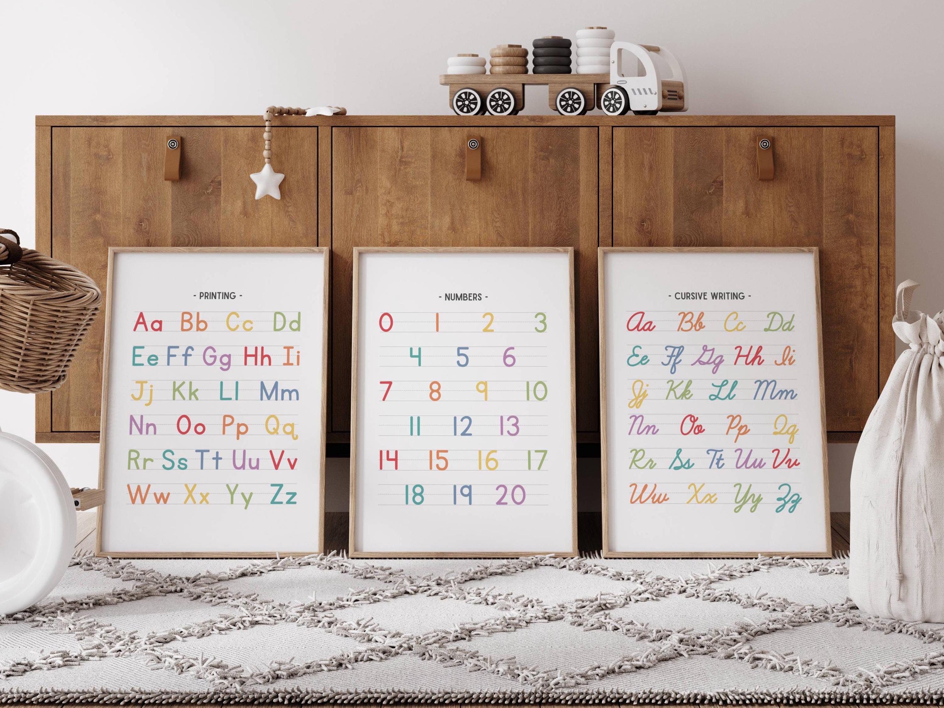 Set of 3 Alphabet Numbers Rainbow Posters, Handwriting Chart ...