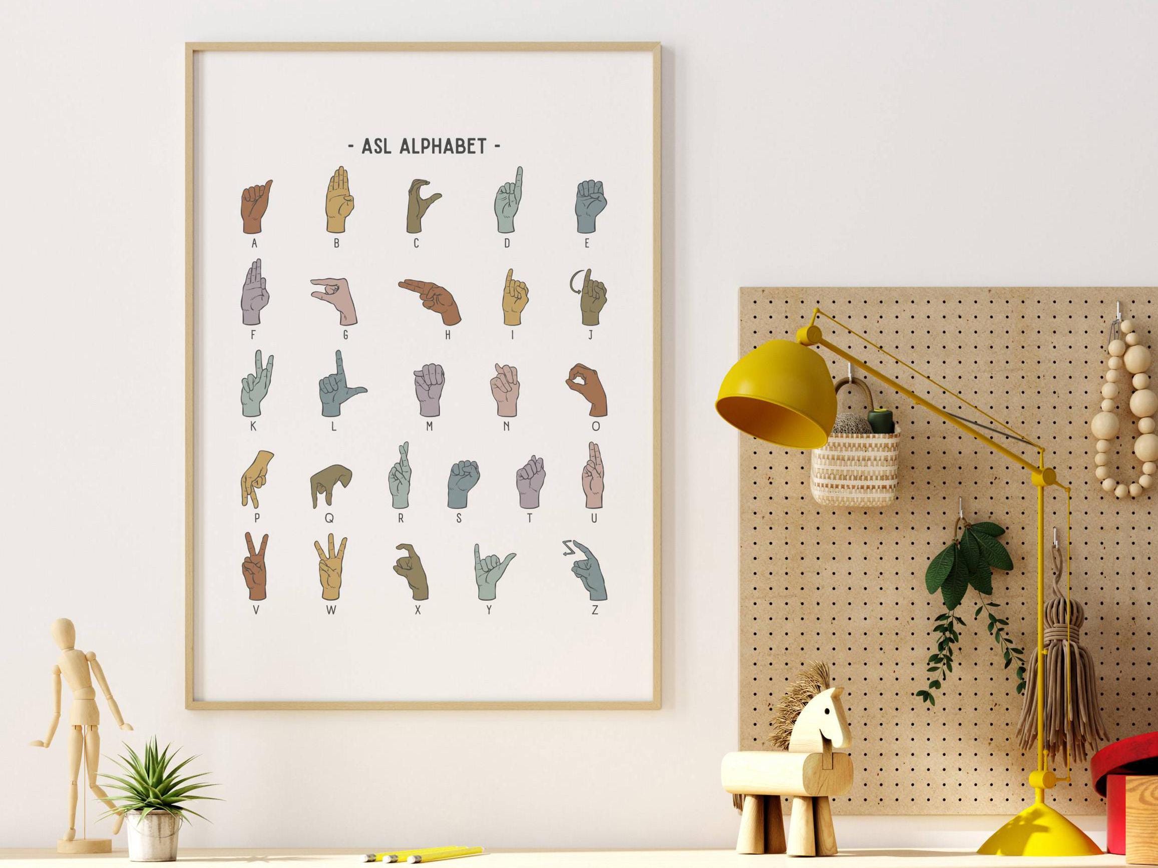 Sign Language Alphabet Muted Rainbow Print, Learn to Sign ASL Letters ...