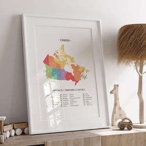 Map of Canada Rainbow Poster, Provinces and Capitals Map, Canadian ...