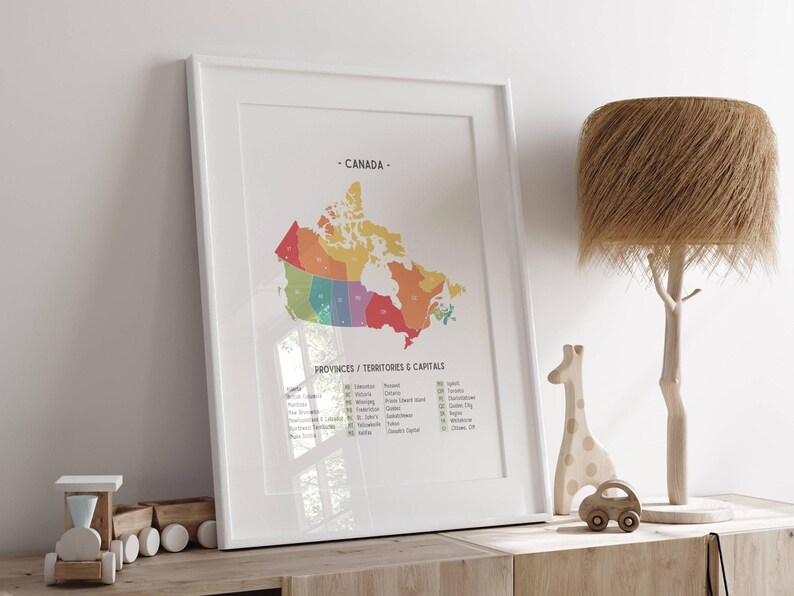 Map of Canada Rainbow Poster, Provinces and Capitals Map, Canadian ...