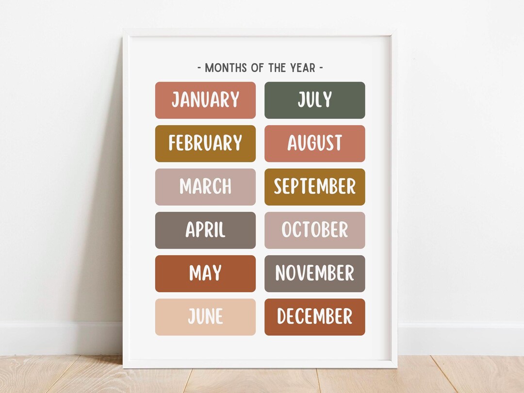 Neutral Months of the Year Print, Educational Wall Art, Homeschool ...