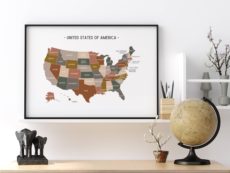 USA Map Neutral Print, Educational Wall Art, American Geography ...
