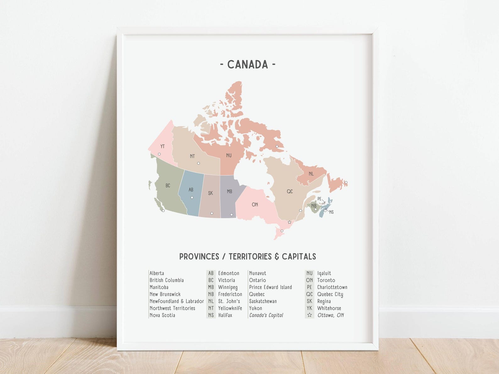 Map of Canada Pastel Poster, Provinces and Capitals Map, Canadian ...
