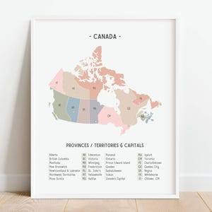 Map of Canada Pastel Poster, Provinces and Capitals Map, Canadian ...