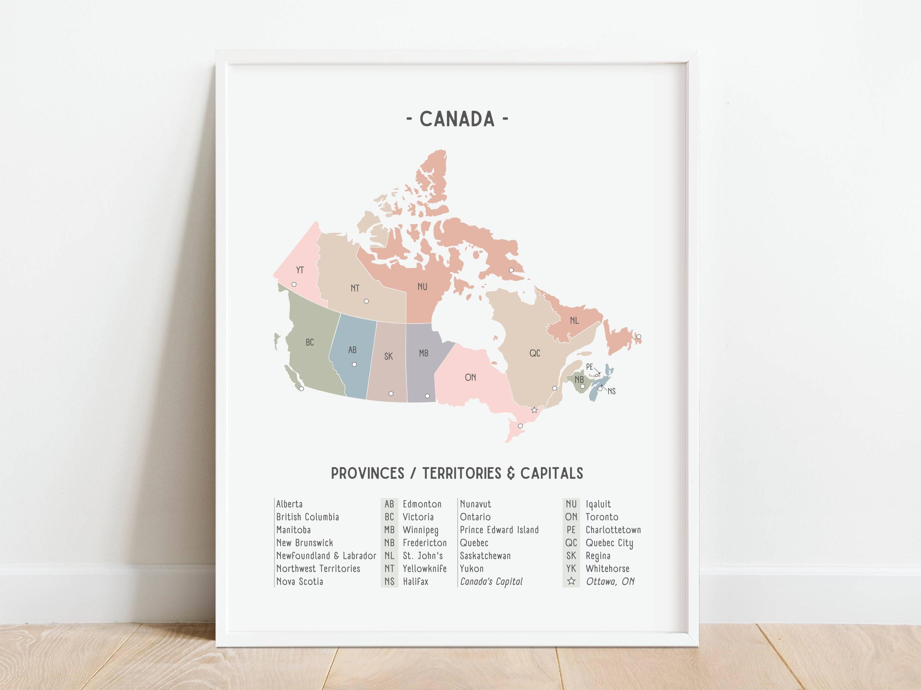 Map of Canada Pastel Poster, Provinces and Capitals Map, Canadian ...
