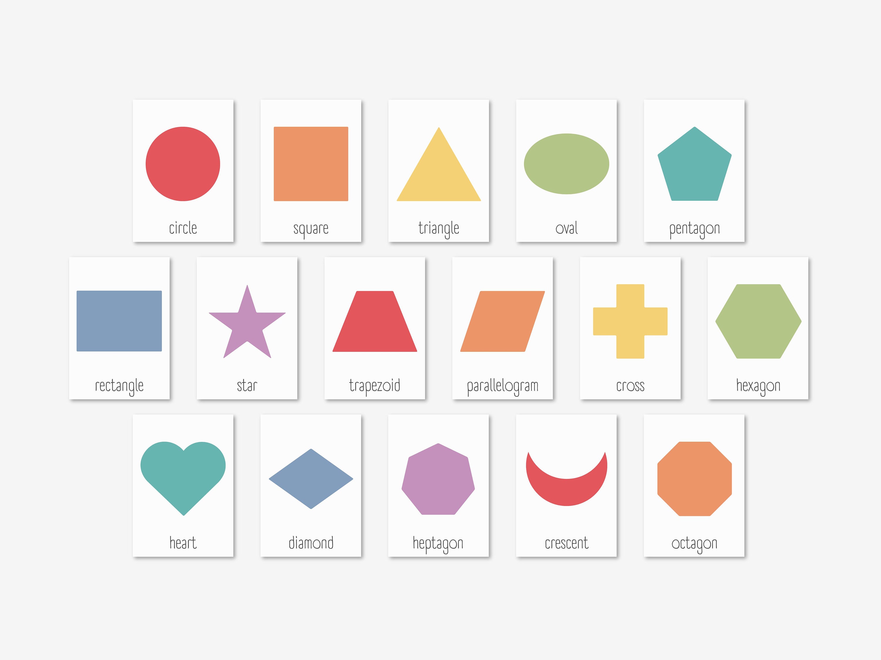 16 Printable Geometric Shapes Flashcards, Kids Rainbow 2D Shapes Cards ...