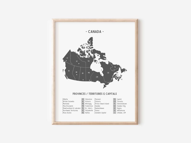 Map of Canada Poster, Provinces and Capitals Map, Canadian Geography ...