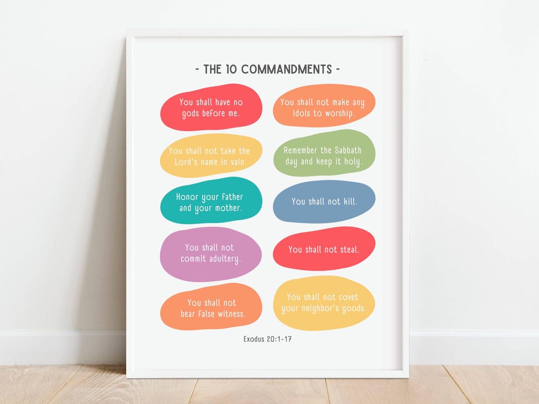 The Ten Commandments Poster, Rainbow Christian Poster for Kids, Bible ...