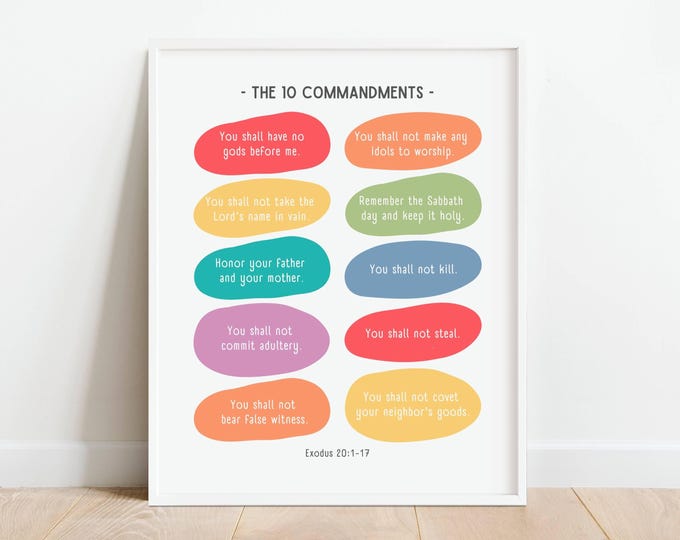 Rainbow 10 Commandments Poster: Kids Sunday School Decor (digital ...