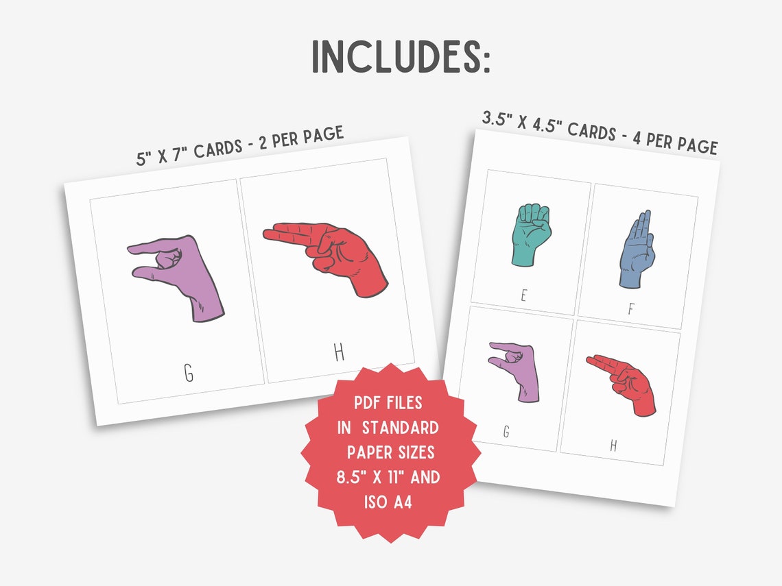 26 Printable Sign Language Alphabet Flashcards, Kids Rainbow Learn to ...