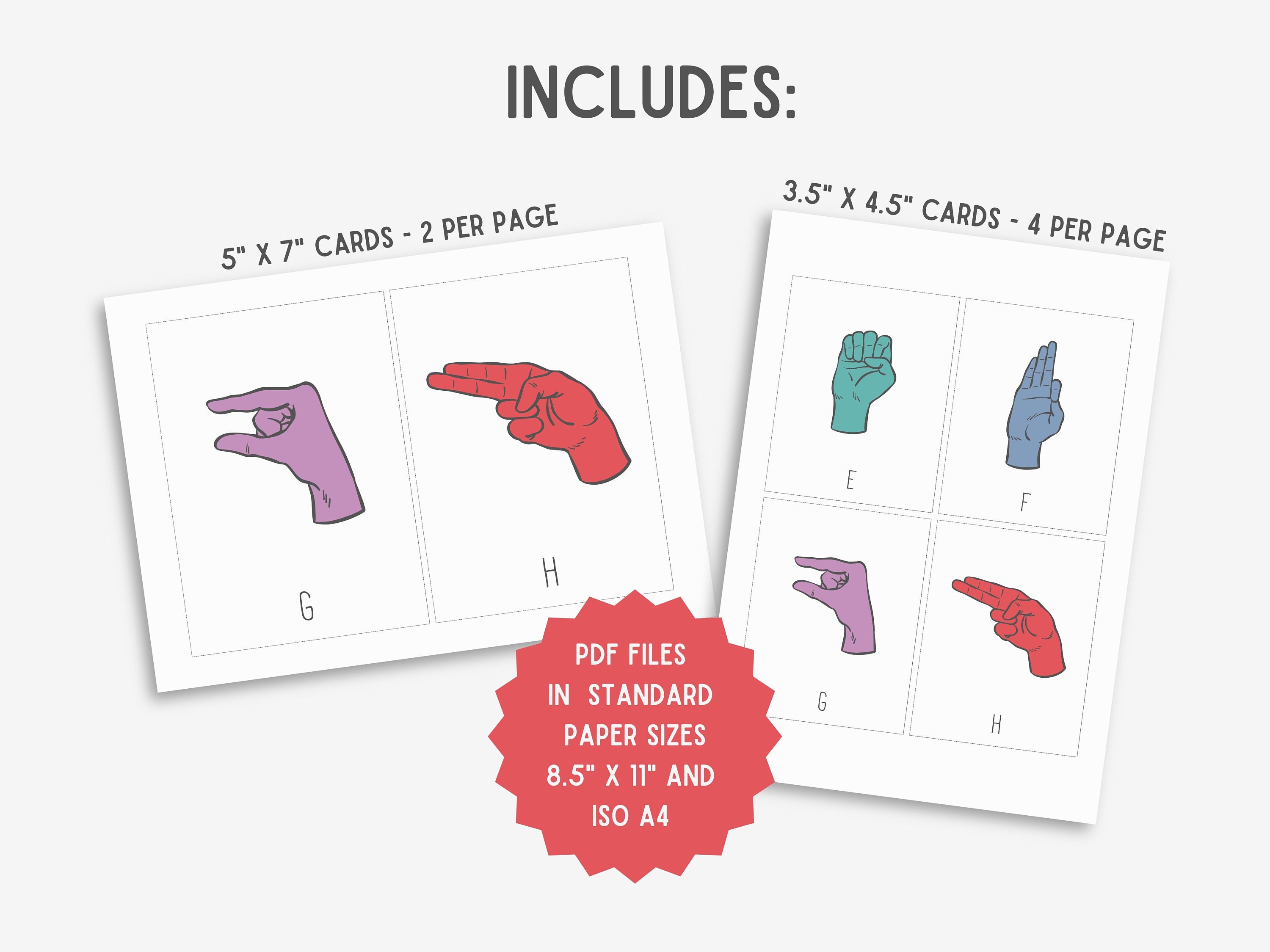 26 Printable Sign Language Alphabet Flashcards, Kids Rainbow Learn to ...