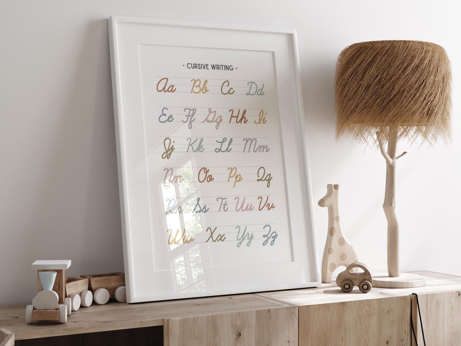 Cursive Writing Alphabet Chart Muted Rainbow Poster, Abcs Educational ...